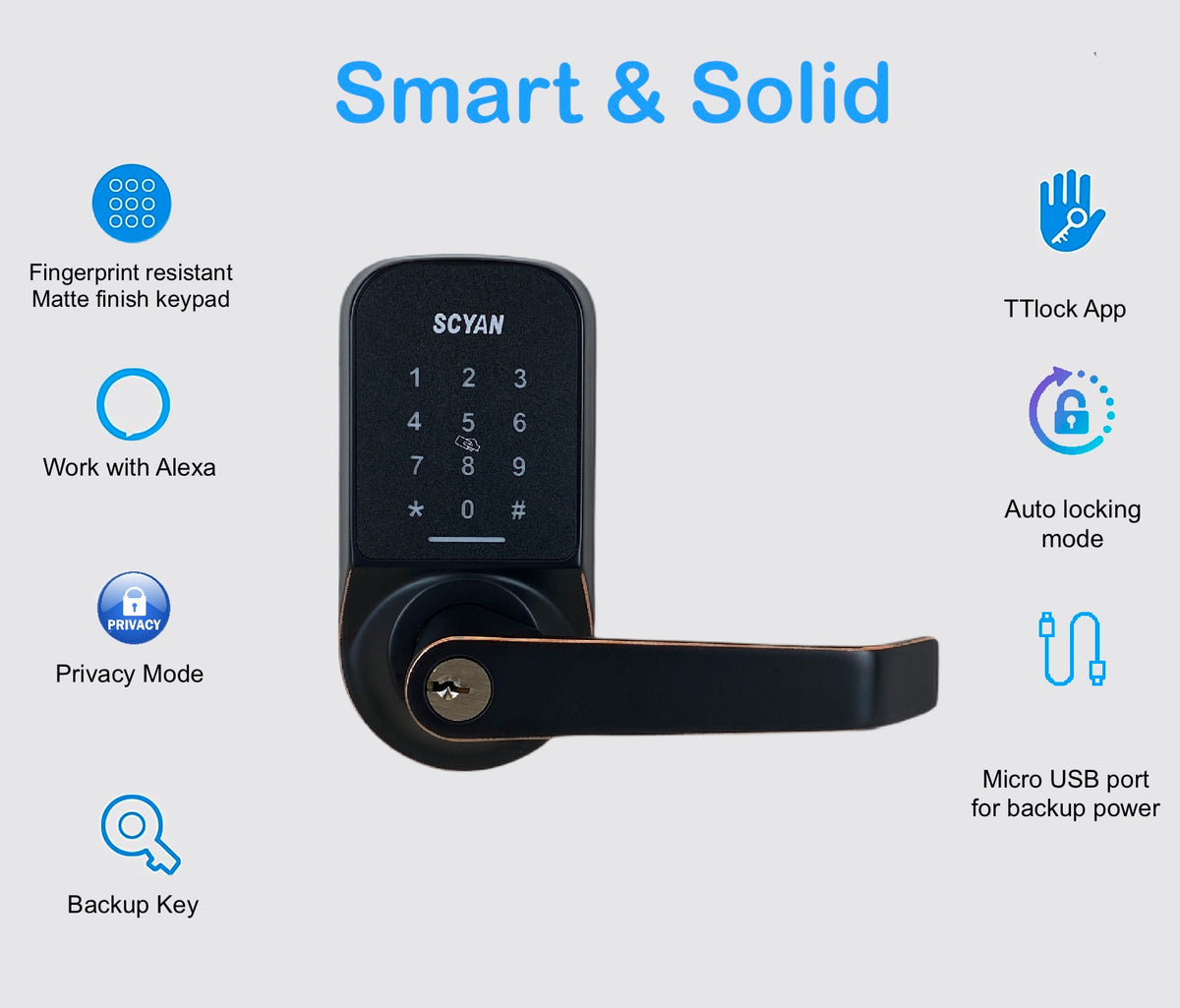 SCYAN X4 Smart Door Lock with Touchscreen Keypad Access, Auto Locking ...